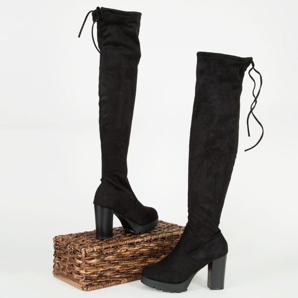 Shoes | New Drawstring Platform Heel Over Knee Otk Boots | Poshmark